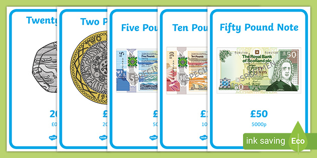 British (UK) Money Coins and Notes Display Posters KS1 Printable