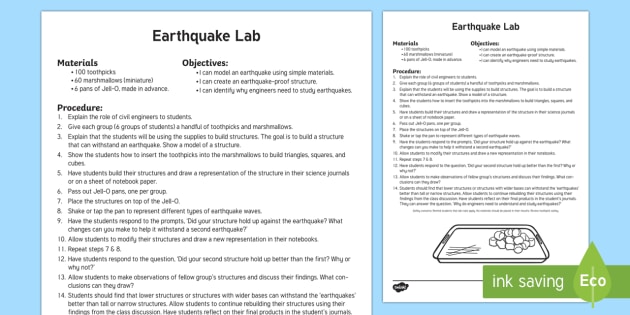 Earthquake Science Experiments (teacher made)