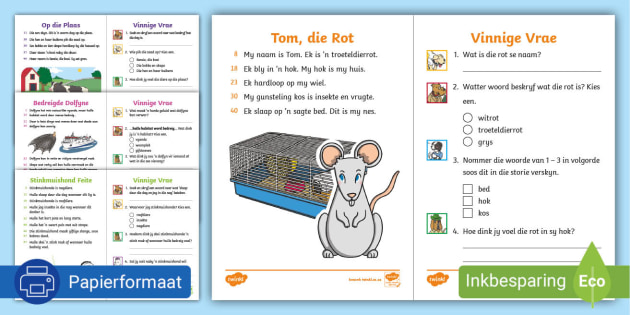 1-minuut Leeskaarte Diere (teacher made)