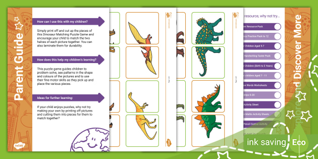 Dinosaur Matching Puzzle Game (teacher made)