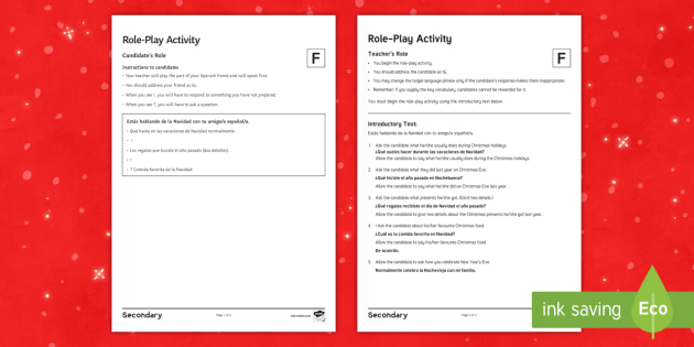 Christmas Foundation Tier Role-Play Activity Spanish