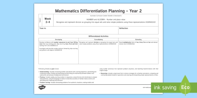 Year 2 Division Mathematics Differentiated Plan