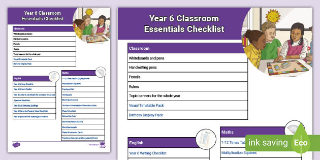 Year 6 Classroom Essentials Checklist (teacher made)