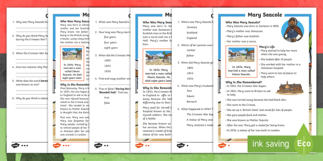 All About Mary Seacole Differentiated Reading Comprehension