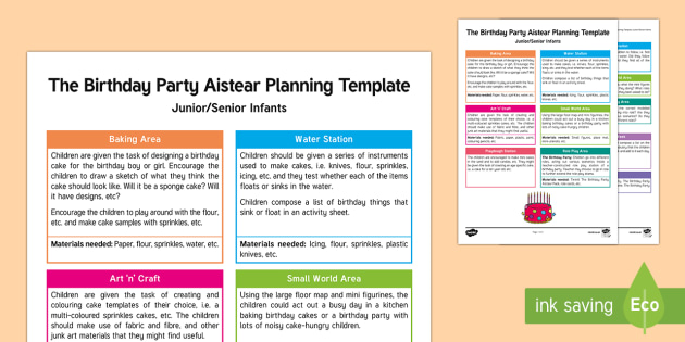 The Birthday Party Aistear Planning Template (teacher made)