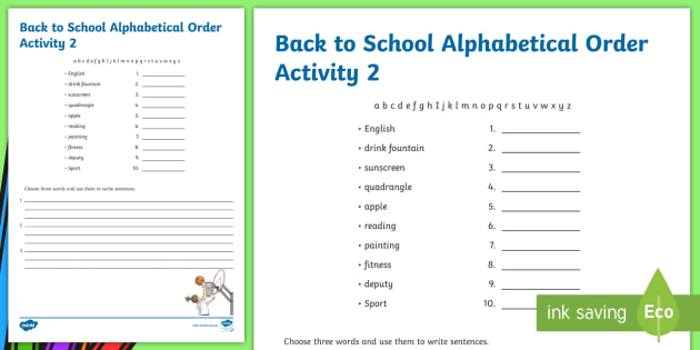 * NEW * Back to School Alphabetical Order 2 Activity Sheet