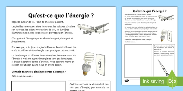 Fiche d'activités : L'énergie (teacher made)