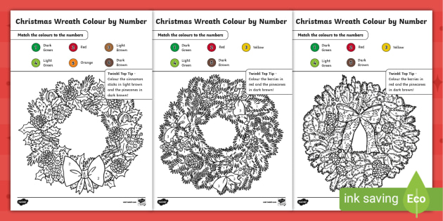 FREE! - Christmas Wreath Colour by Number Pages