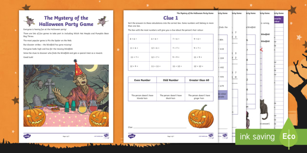 The Mystery of the Halloween Party - Maths Mystery Activity