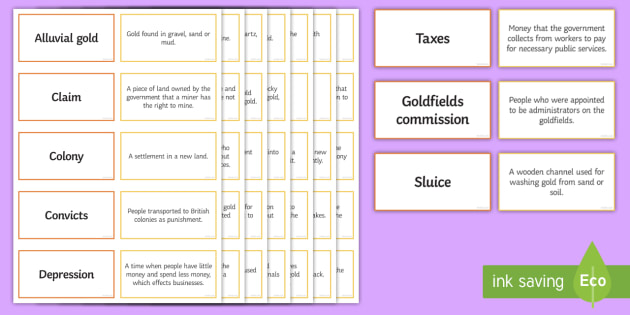 Gold Rush Glossary Activity - Year 5 History (teacher made)