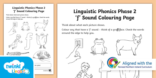 Linguistic Phonics Phase 2 'f' Sound Colouring Page