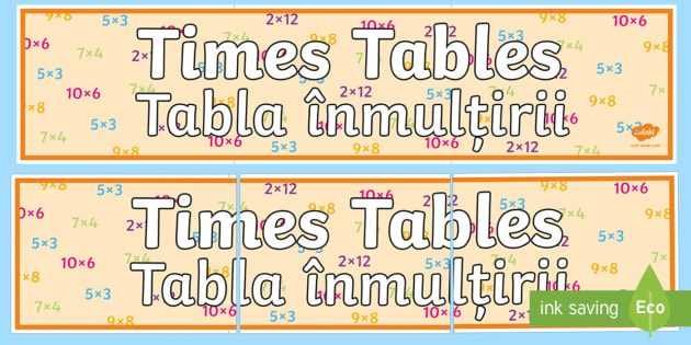 Times Tables Display Banner English/Romanian - Times Tables Display Banner