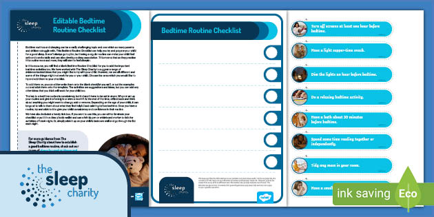 FREE! - The Sleep Charity: Editable Bedtime Routines Checklist