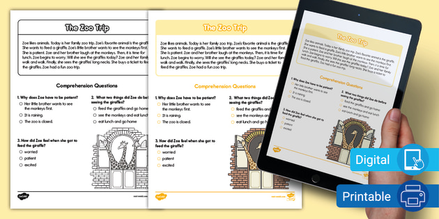 Kindergarten The Zoo Trip Reading Passage Comprehension Activity