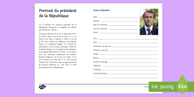 French President Identity Form Worksheet / Worksheet French