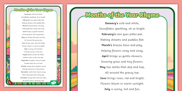 Months Of The Year Poem New Year Poem For Kids | Around The World At