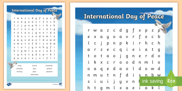 International Day of Peace Word Search (teacher made)