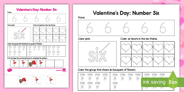 Valentine's Day Number Six Worksheet / Worksheet