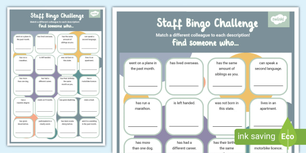 Staff Bingo Challenge (teacher made)