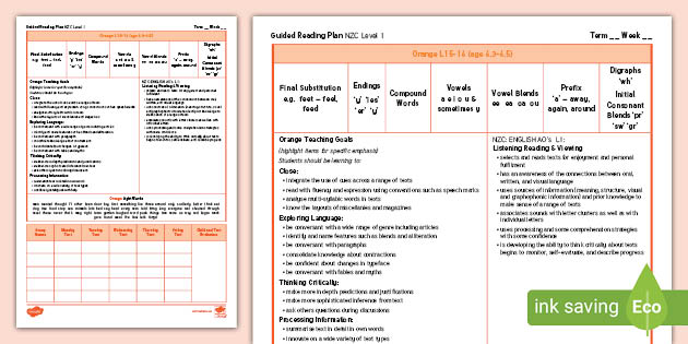 New Zealand Orange Guided Reading Weekly Plan