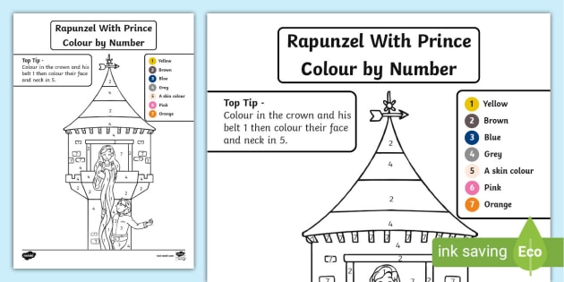 FREE! - Rapunzel with Prince Colour by Number (teacher made)