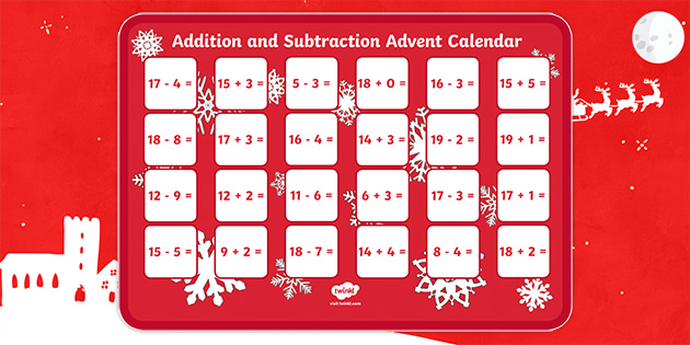 Addition and Subtraction to 20 Advent Calendar