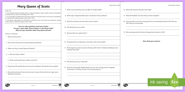 Mary Queen Of Scots Comprehension Classroom Secrets