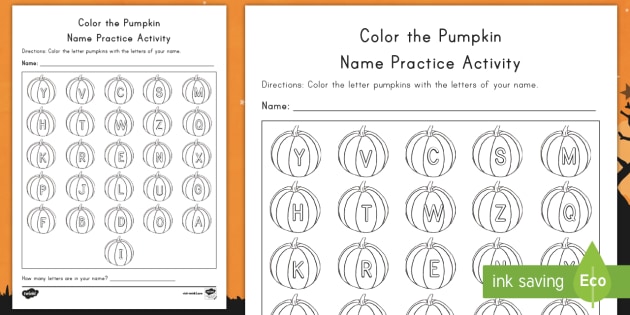 Color the Pumpkin Name Writing Practice Activity | Letters