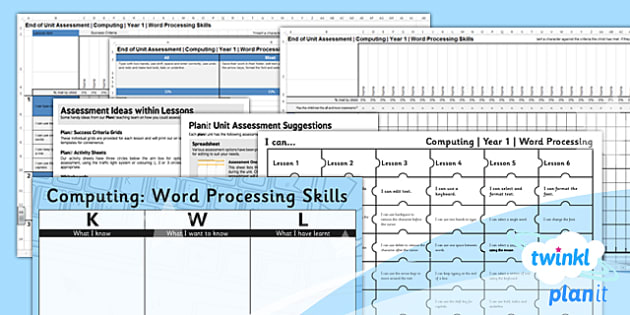 Computing: Word Processing Skills Year 1 Unit Assessment Pack