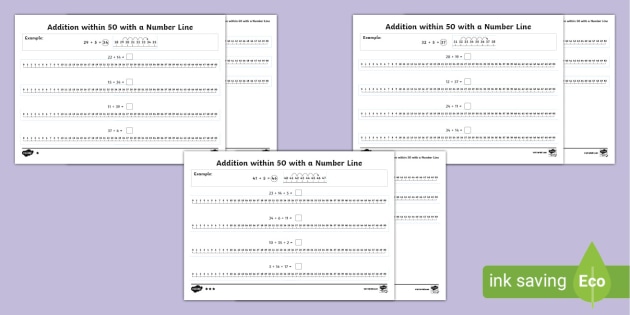 Addition within 50 with a Number Line Differentiated Worksheets