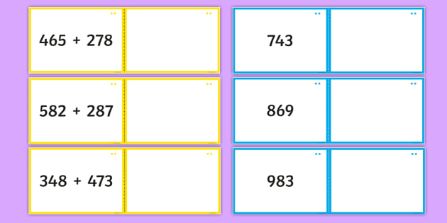 Adding 2 Three-Digit Numbers Matching Cards