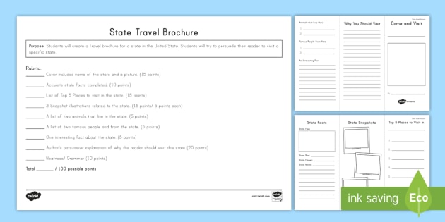 State Travel Brochure Worksheet / Activity Sheet - States and
