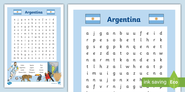 * NEW * Argentina Word Search, Argentina Wordsearch, Argentina