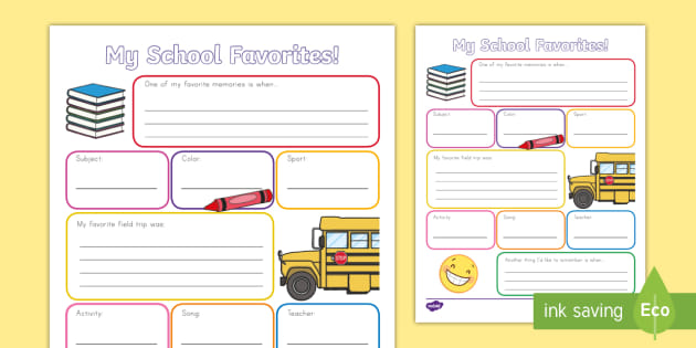 End of Year: My School Favorites Activity