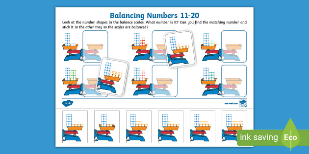 👉 Number Shape 11-20 Balance Scale Worksheet
