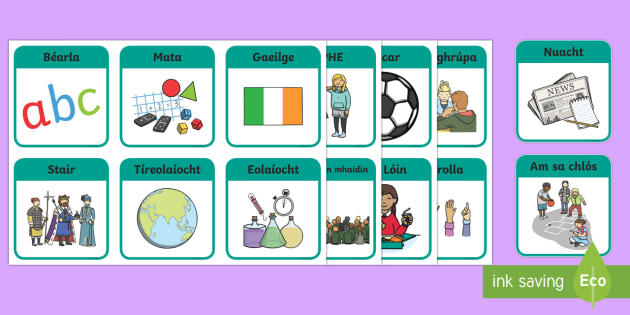 Subjects in Irish | Daily Timetable Signs and Labels
