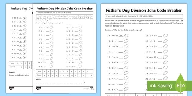 Father's Day Division Joke Code Breaker Worksheet