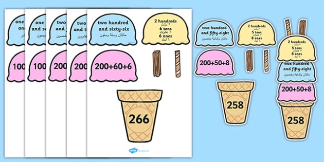 Place Value Ice Cream Cone Matching Activity Hundreds Tens and Ones Arabic