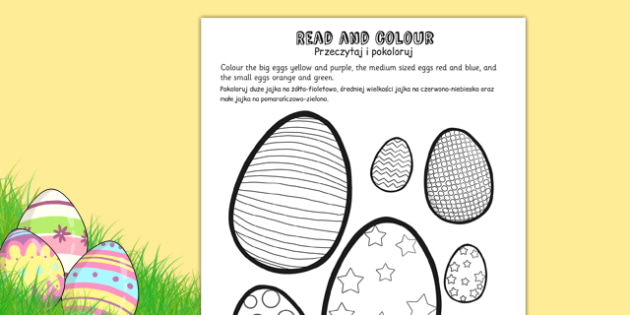 Easter Egg Read and Colour Worksheet / Worksheet Polish Translation