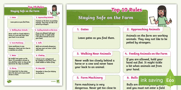 Staying Safe on the Farm Top 10 Rules Reading Activity