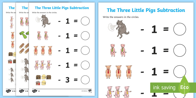 The Three Little Pigs Subtraction Worksheet / Worksheet - The Three Little