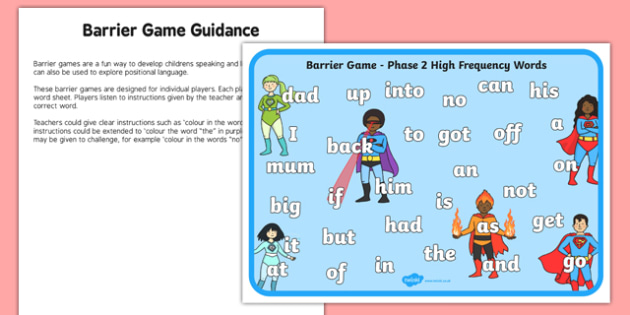 Phase 2 High Frequency Words Barrier Game Worksheet / Worksheet, worksheet
