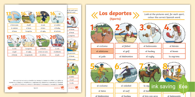 👉 Spanish KS2 Sports Picture and Word Activity Sheet