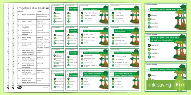 Ecosystems - 120 Multiple Choice Quiz Cards (teacher made)