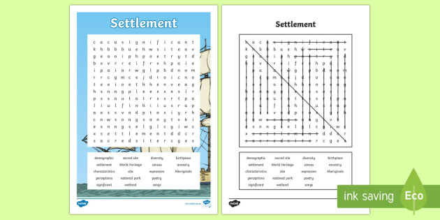 Settlement Word Search (teacher made)