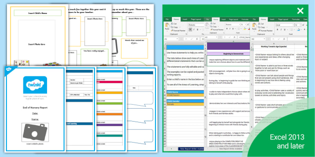 EYFS Ages 3-4 Report Writing Templates and Statements Pack