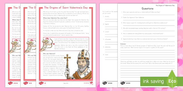 The Origins of Valentine's Day Differentiated Reading Comprehension ...