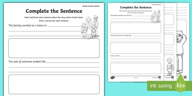Home Sweet Home Complete the Sentence Writing Activity