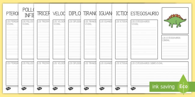 Marcos de escritura: fichas informativas del los dinosaurios