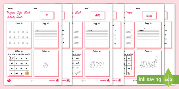 New Zealand Magenta Sight Words Worksheets (teacher made)